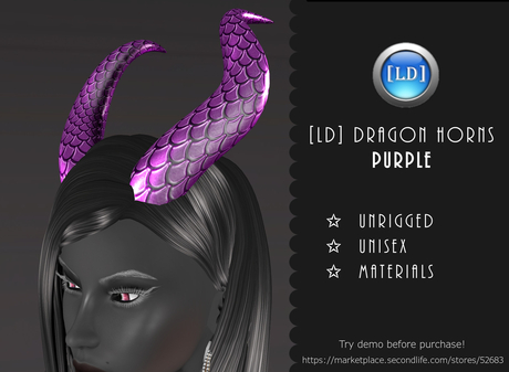 Second Life Marketplace - [LD] Dragon Horns PURPLE - UNISEX